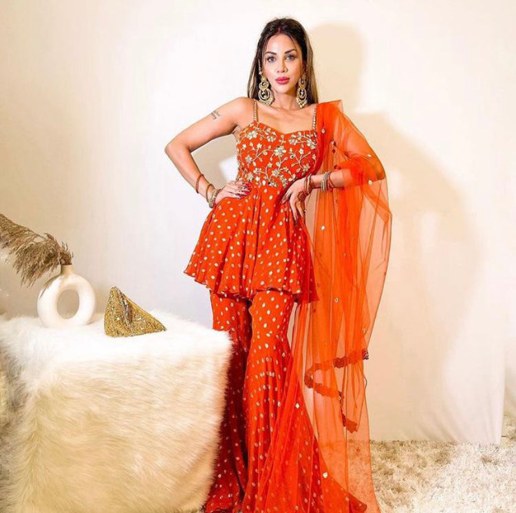 Ankita Rai in Mirror Work Corset Peplum And Fit'N'Flare Pant Set In Lu – Silky-Bindra